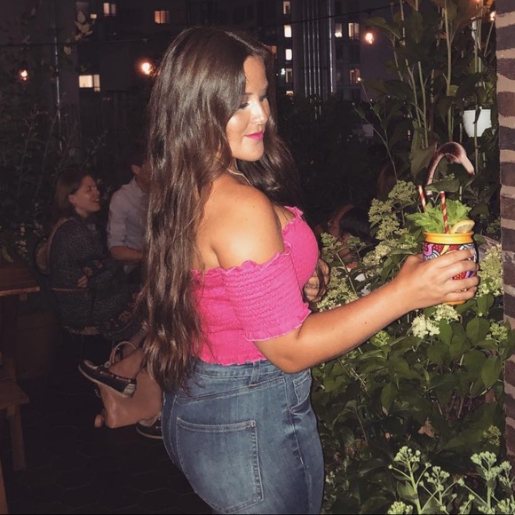 Zara | Tops | Zara Bright Pink Off Shoulder Scrunch Crop Top | Poshmark